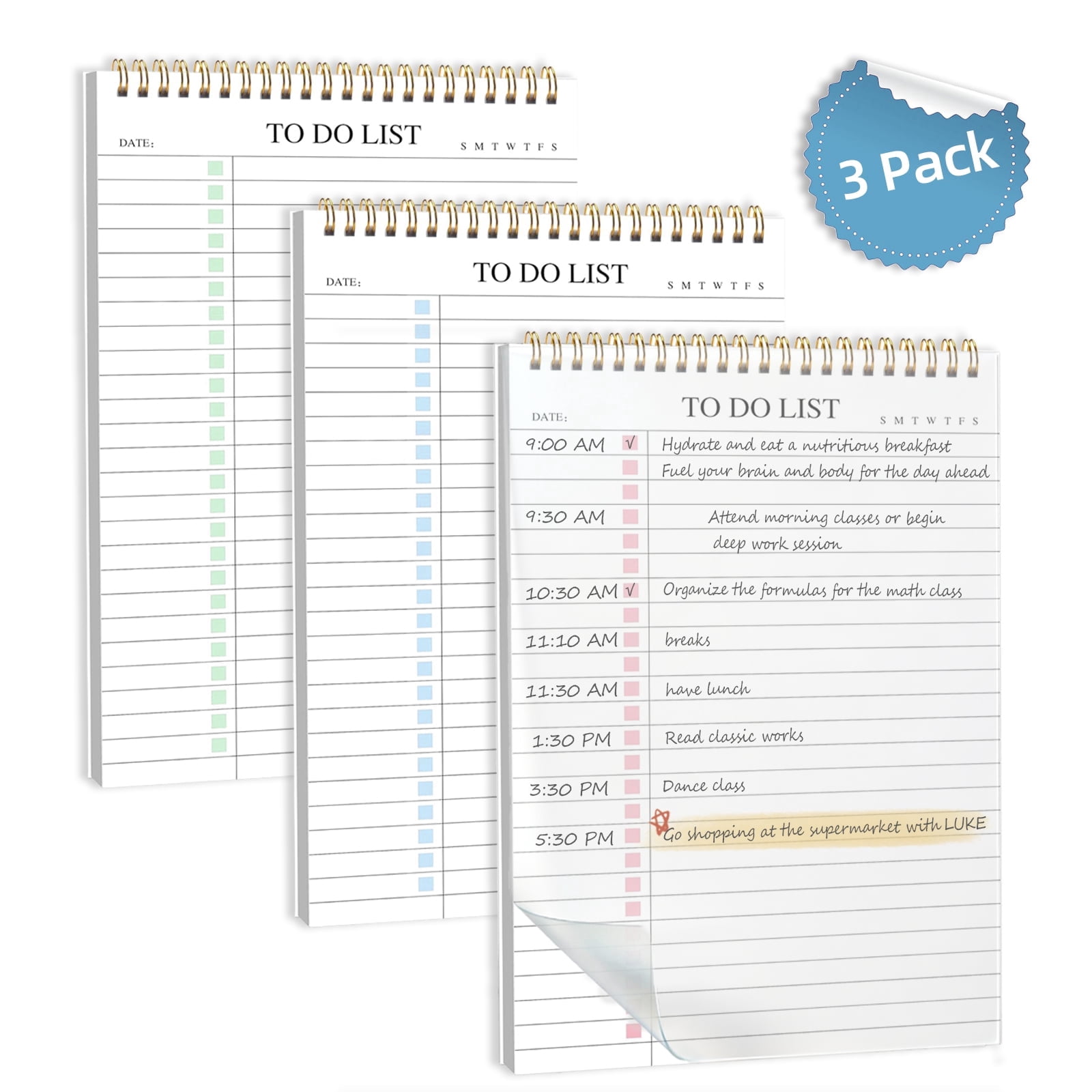 AGCAN To Do List Notepad, 3 Pack Spiral Daily Planner Notebook, Double ...