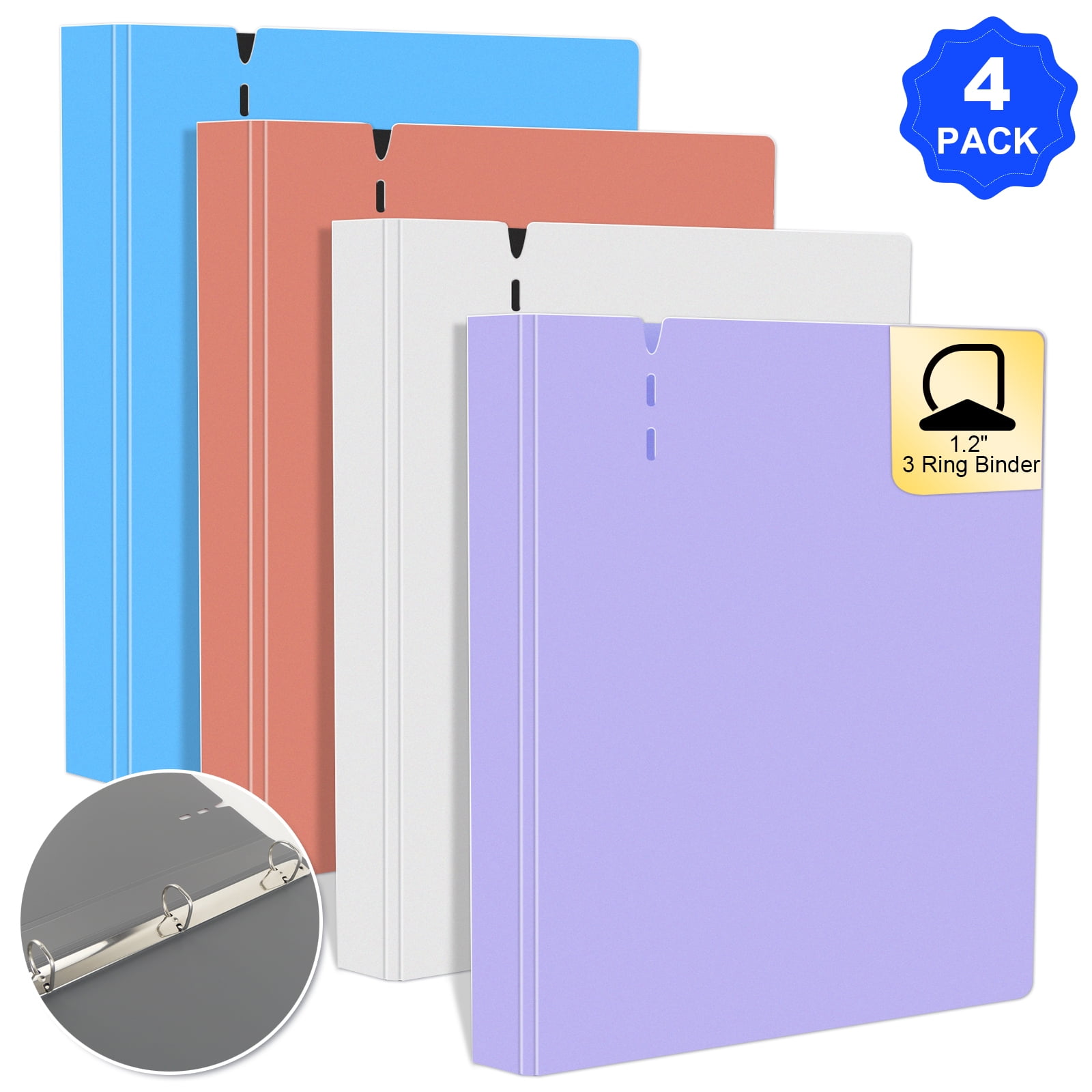 AGCAN 3 Ring Binder 1.2 inch, 4 Pack D Ring Binder, Assorted Colors ...