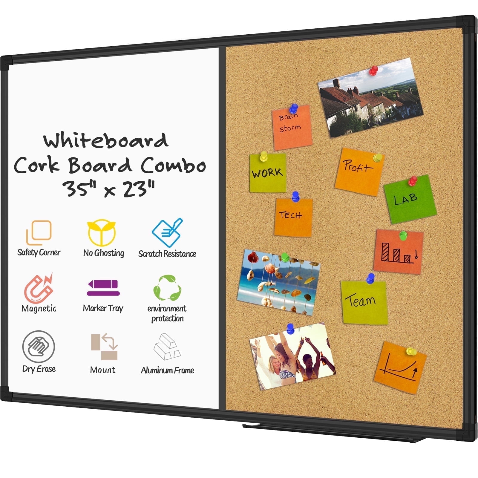 AGCAN Whiteboard Cork Board Combo 35" x 23" Magnetic Dry Erase Bulletin ...