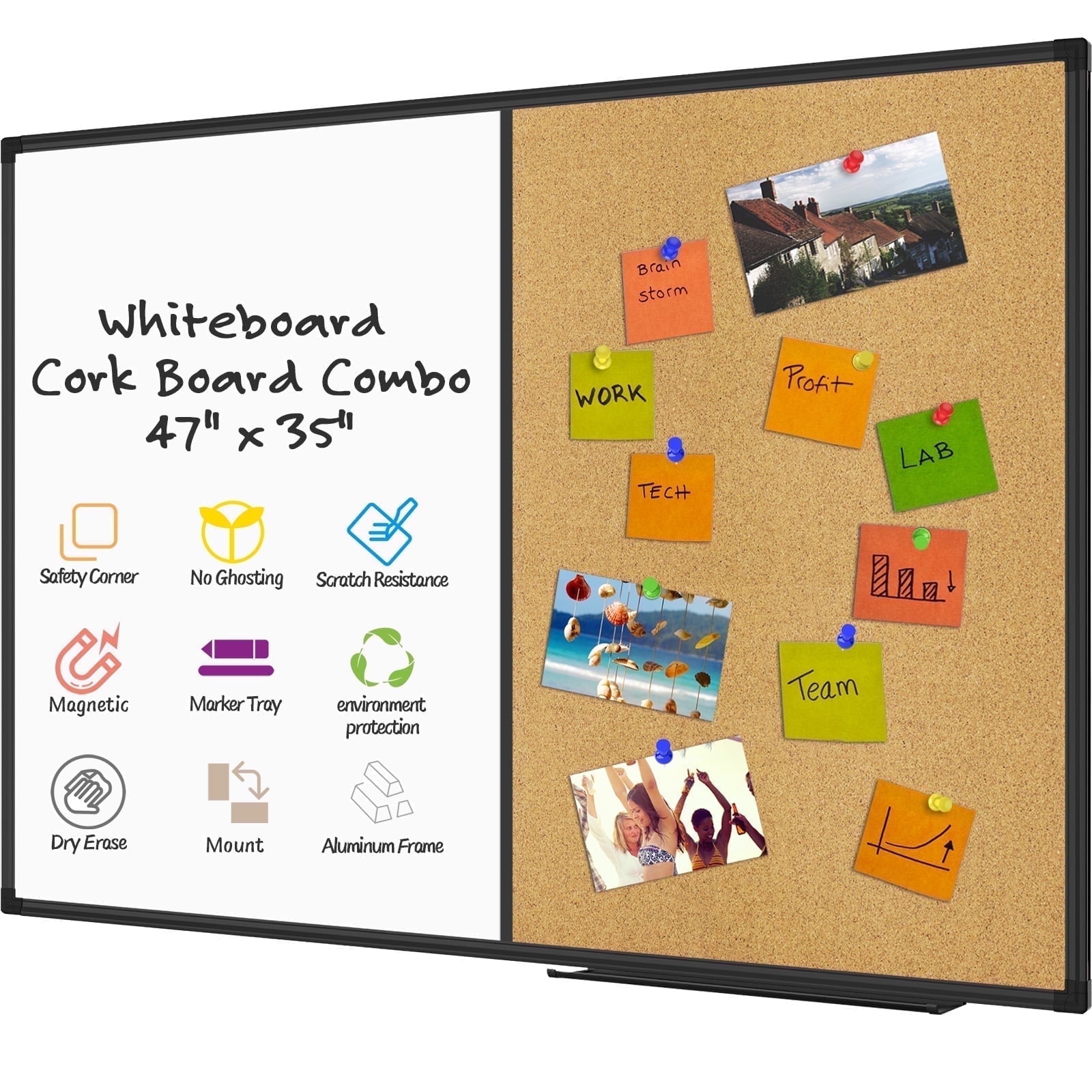 AGCAN Half Cork Board White Dry Erase Bulletin Combination Board 47" x ...