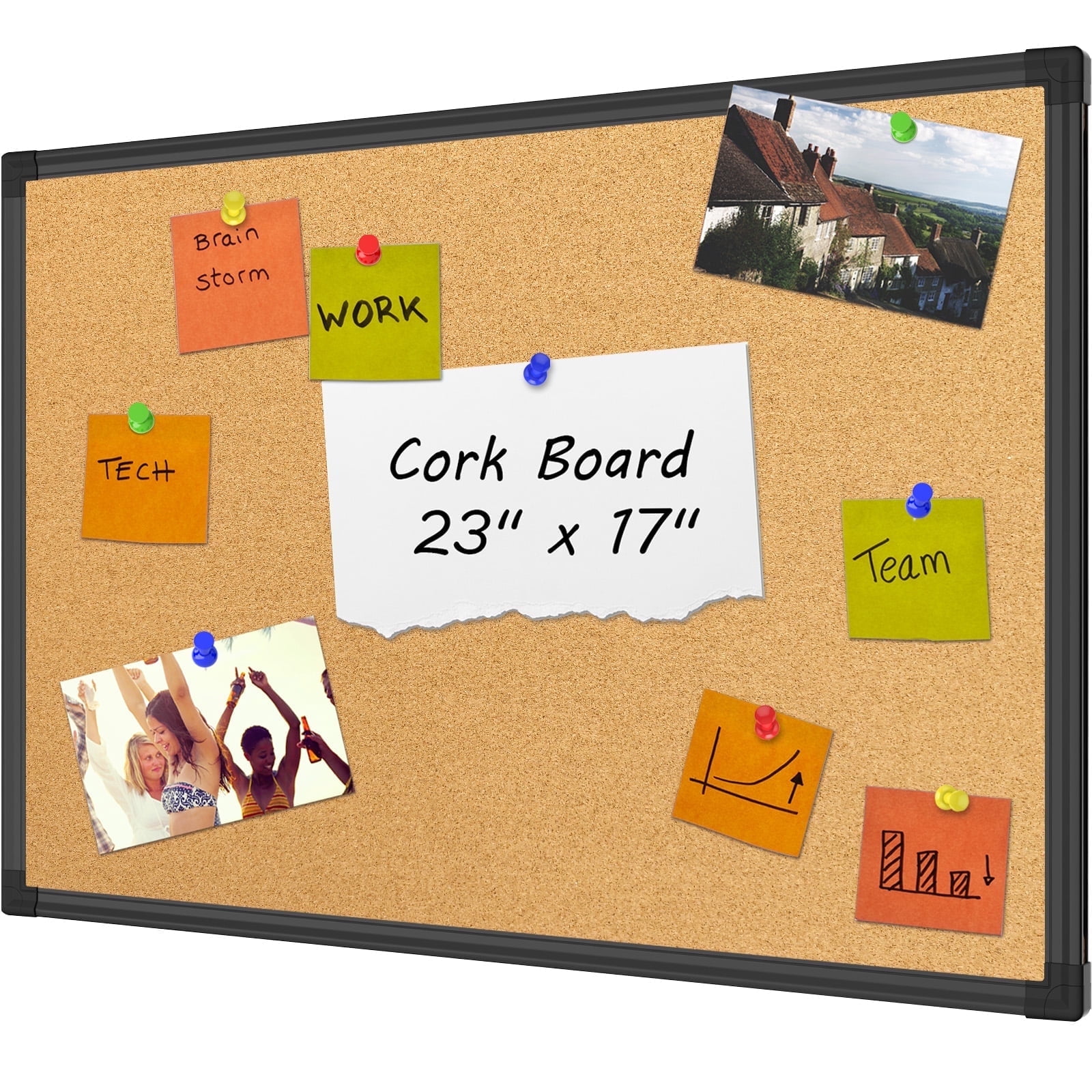 AGCAN Bulletin Boards 23" x 17" Cork Board with Black Aluminum Frame ...