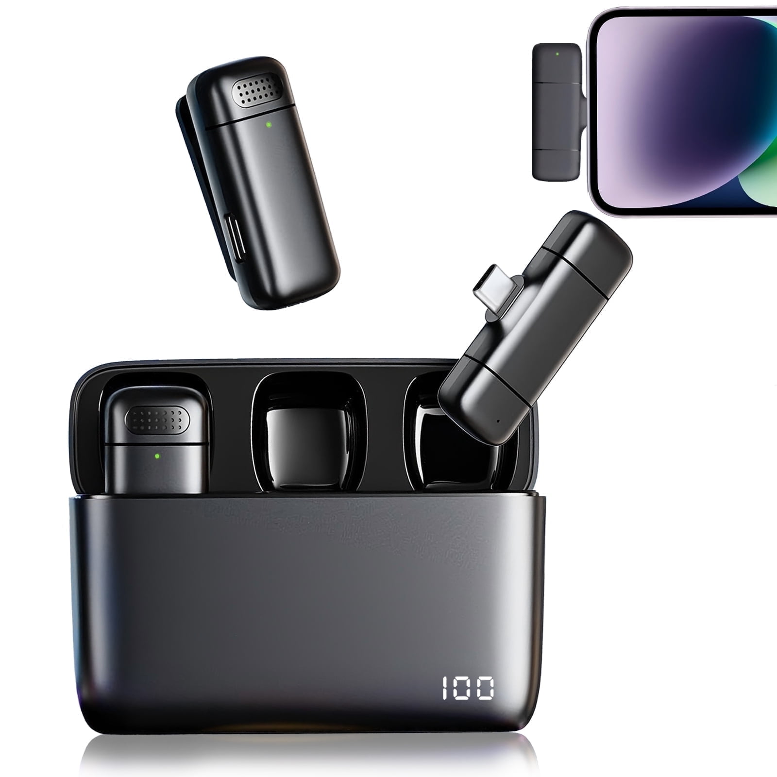 AGCAN Wireless Lavalier Microphone for iPhone and Android, 60H Battery ...