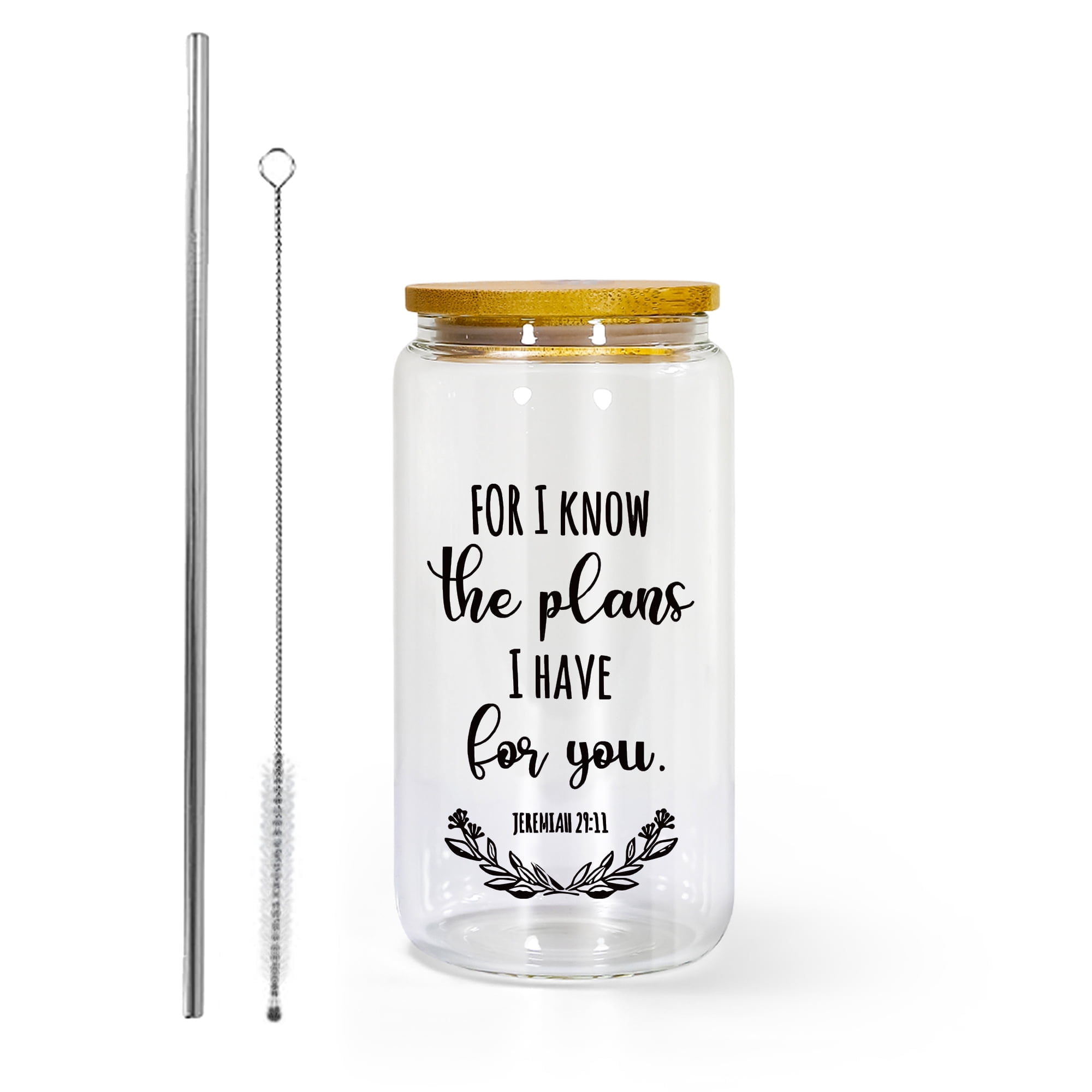 AGH 16oz Inspirational Religious Glass Tumbler with Lid and Straw, Iced ...