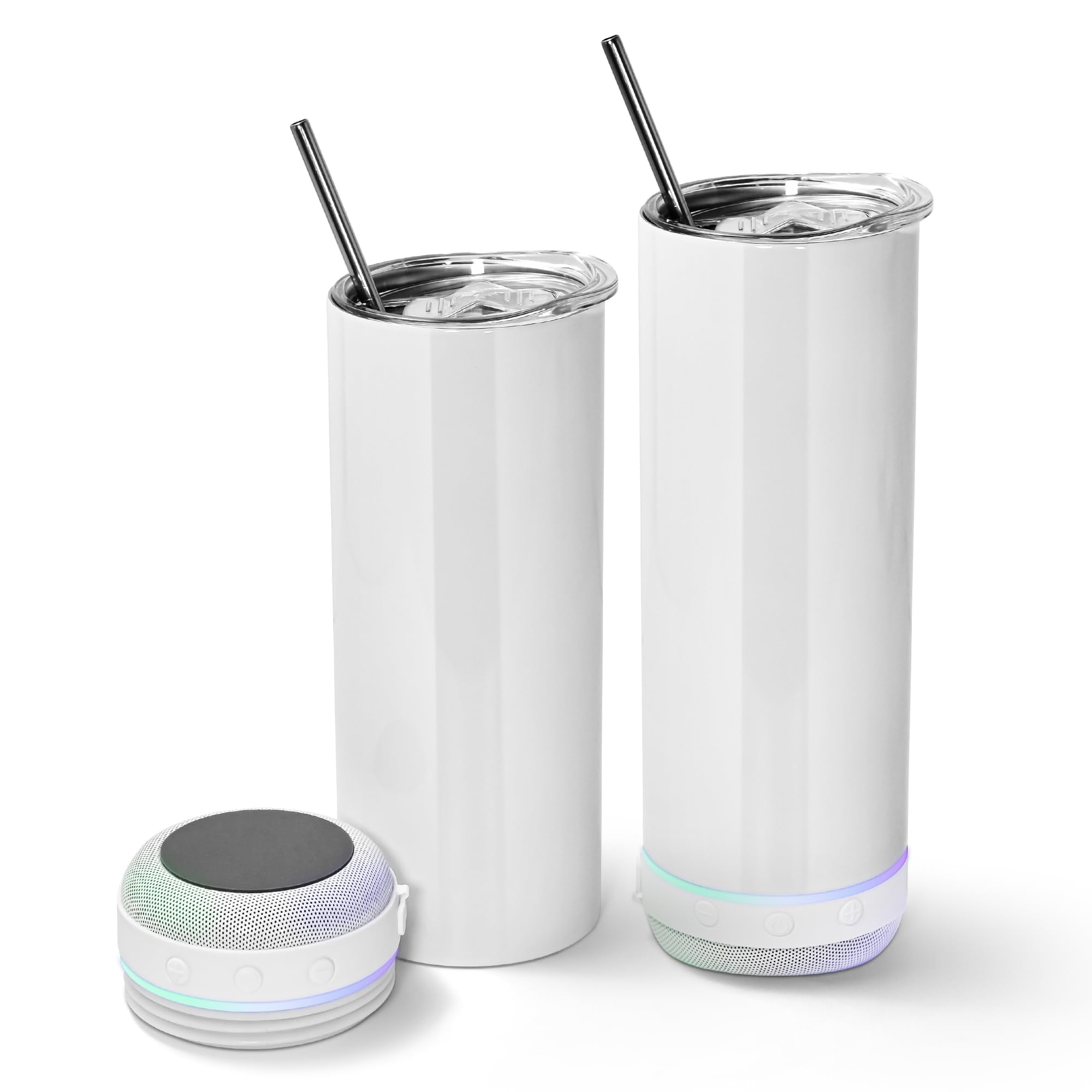 AGH 2 Pack Music Speaker & Tumbler with Straw, Lid & LED, 20oz ...