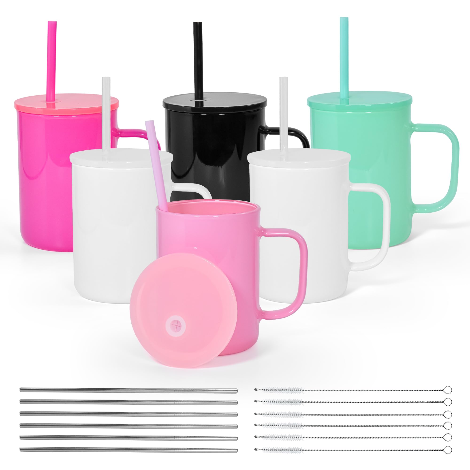 AGH 6 Pack Sublimation Glass Cups with Handle, 16 oz Opaque Colored ...