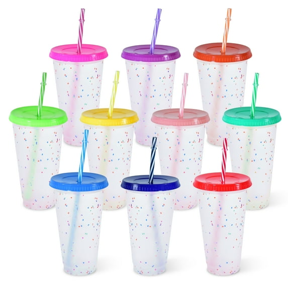 AGH Confetti Color Changing Cups 25 Pack 24oz Cold Cups with Lids and ...