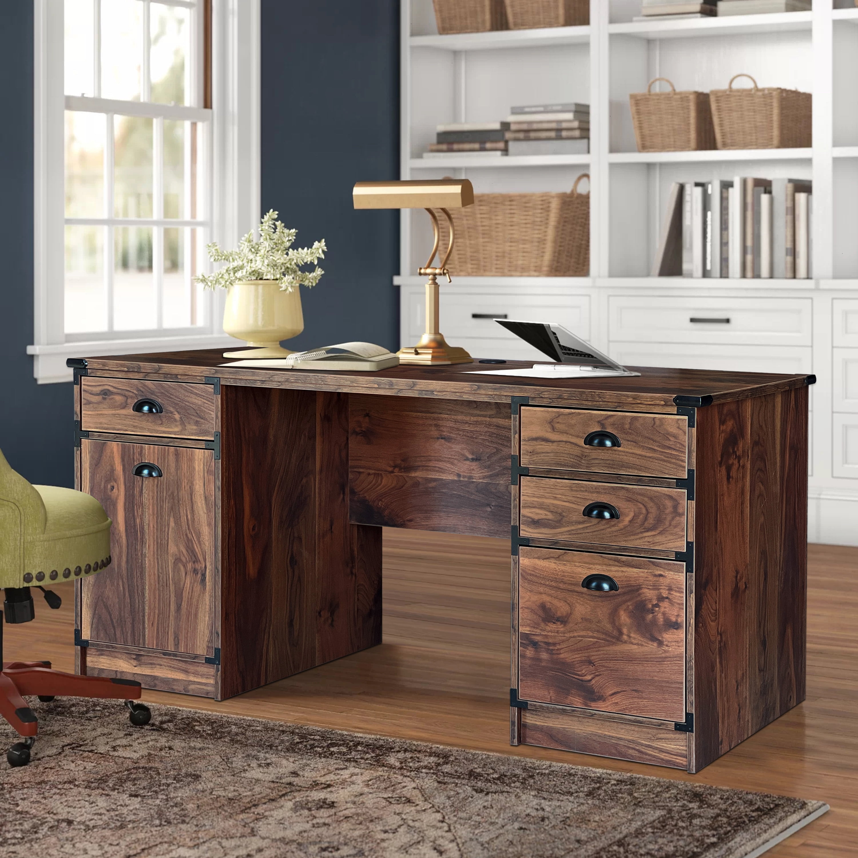 AGHDECO Orman Transitional Particle Board/Wood Desk in Walnut - Walmart.com