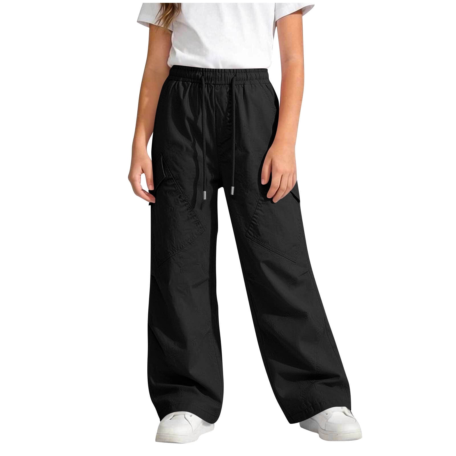 AGKIZG Elastic Waist Outdoor Pocket Cargo Pants Wide Leg Casual Long ...