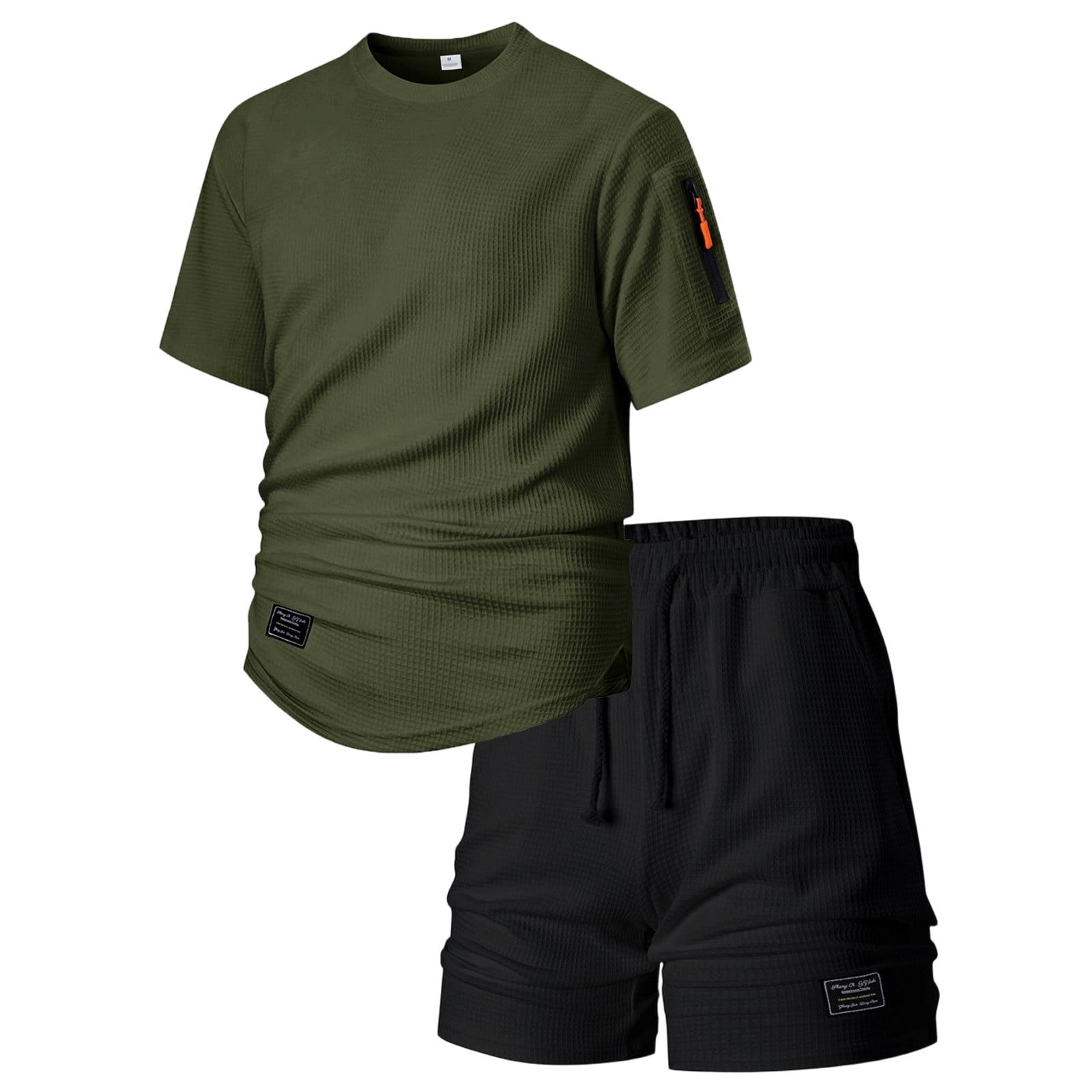 AGKIZG Men Summer Casual Short Sleeve Shorts 2 Piece Set Solid Color ...