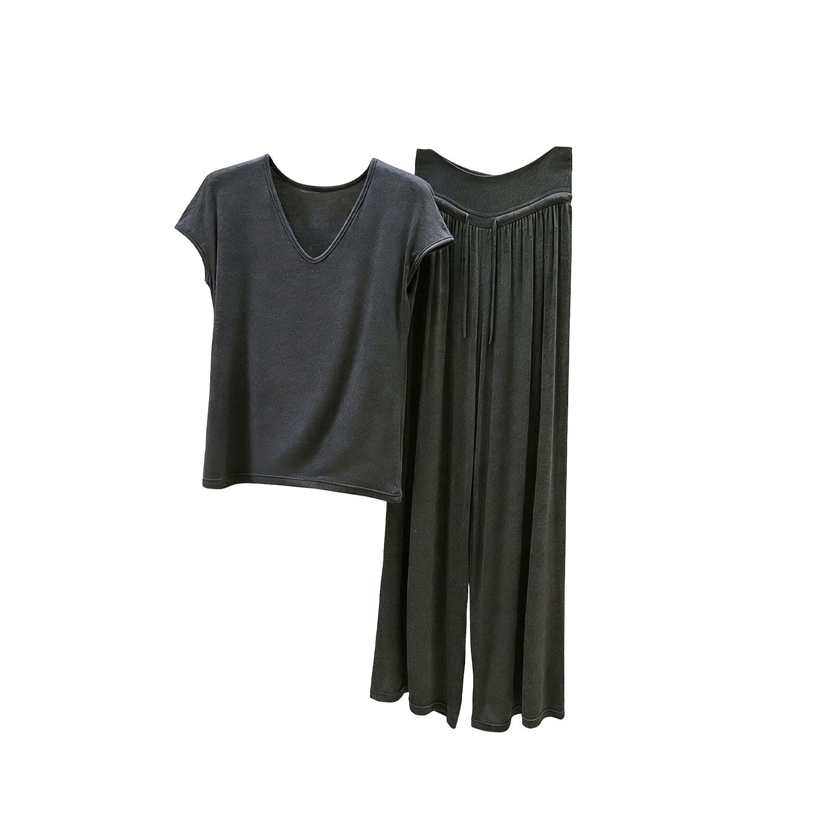 AGKIZG Men V Neck Short Sleeve Top Long Pants Solid Color Household ...