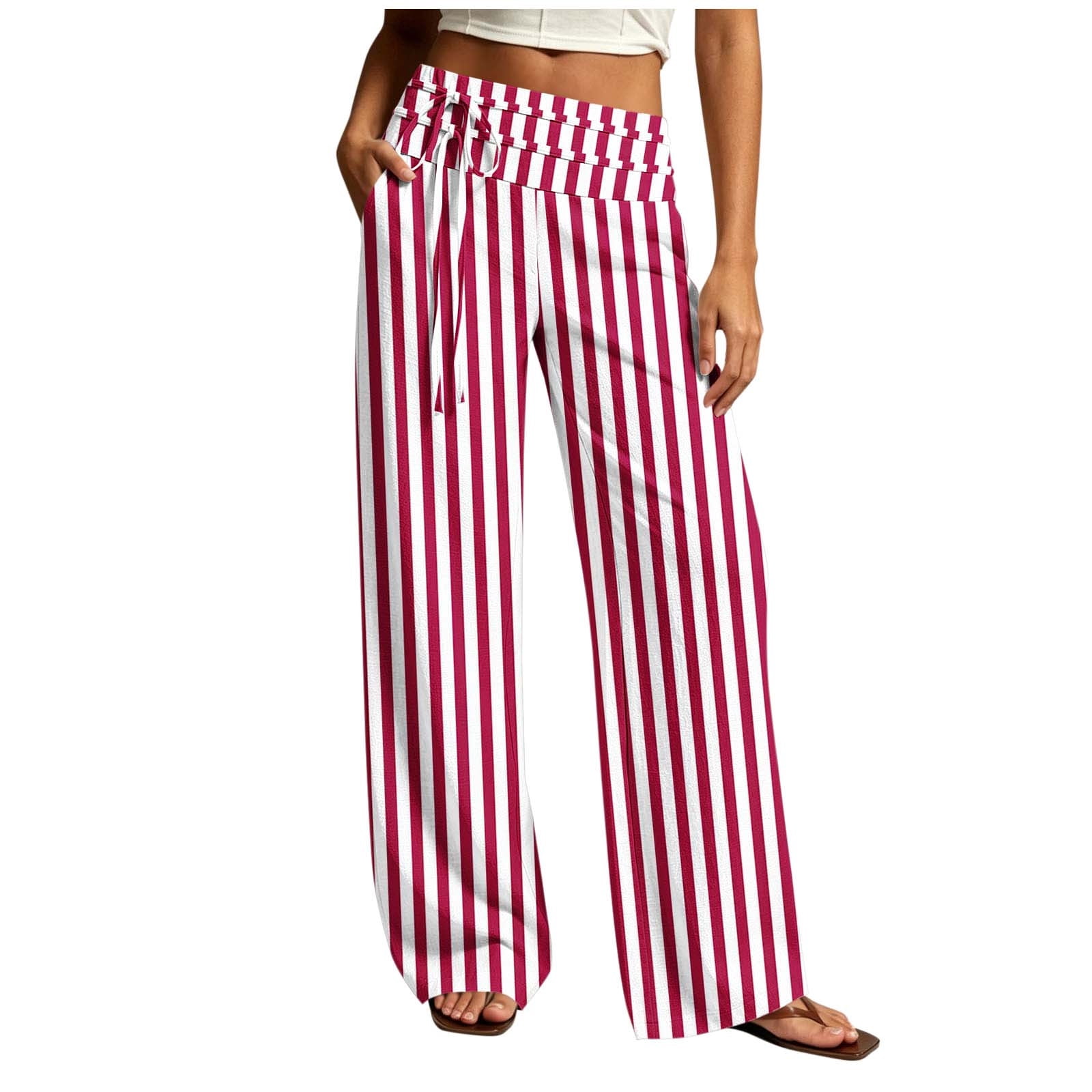 AGKIZG Men's Fashion Stripe Print Long Pants Decorative Elastic Waist ...