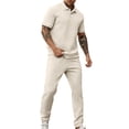 AGKIZG Men's Short Sleeve Collar Top and Long Pants Casual 2 Piece ...