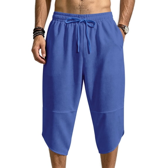 AGKIZG Men's Solid Color 7/8 Length Pants Stretch Waist Drawstring ...