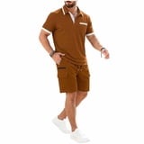 AGKIZG Men's Solid Color Casual Loose Elastic Waist Cargo Shorts Collar ...
