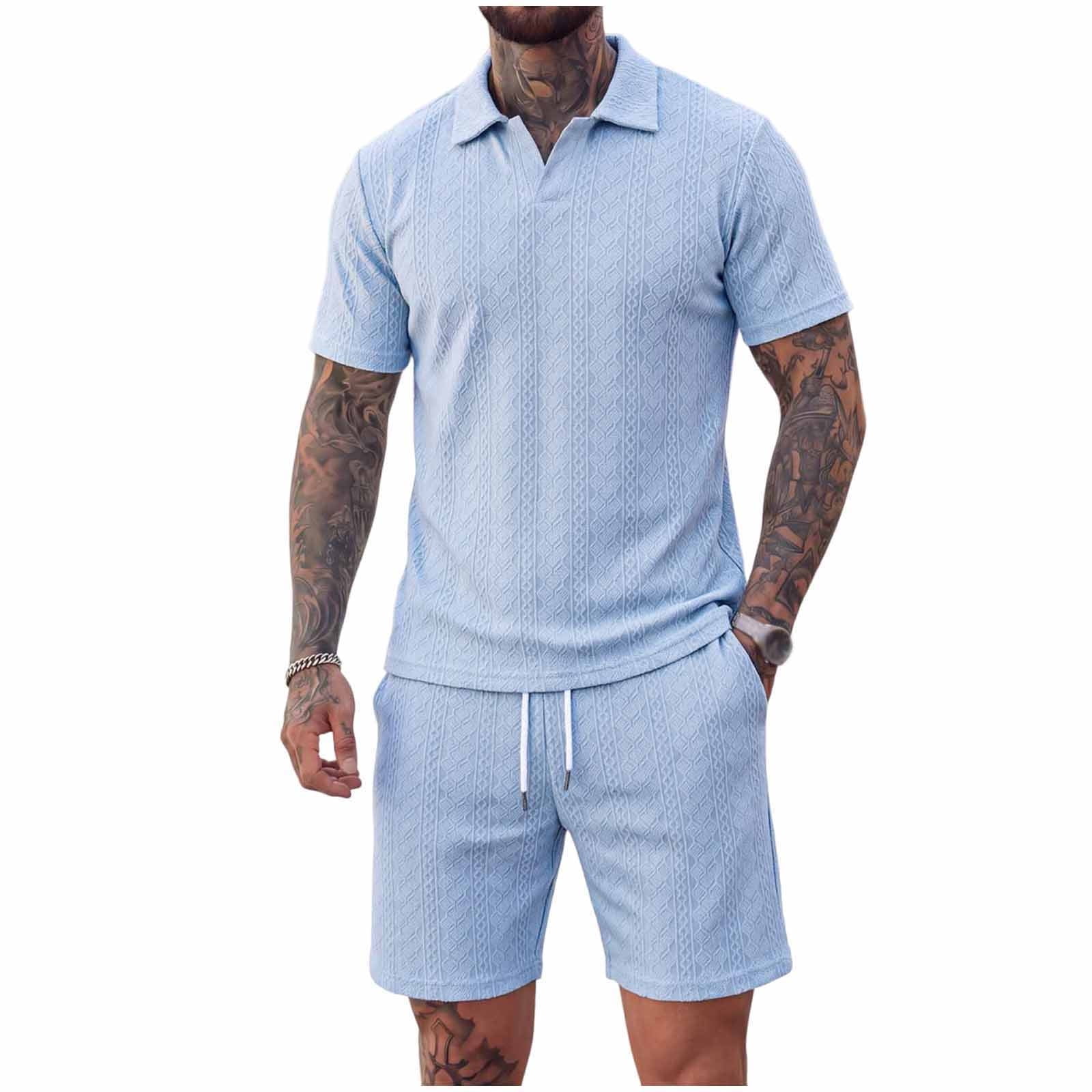 AGKIZG Men's Solid Color Casual Loose Elastic Waist Shorts Collar Short ...