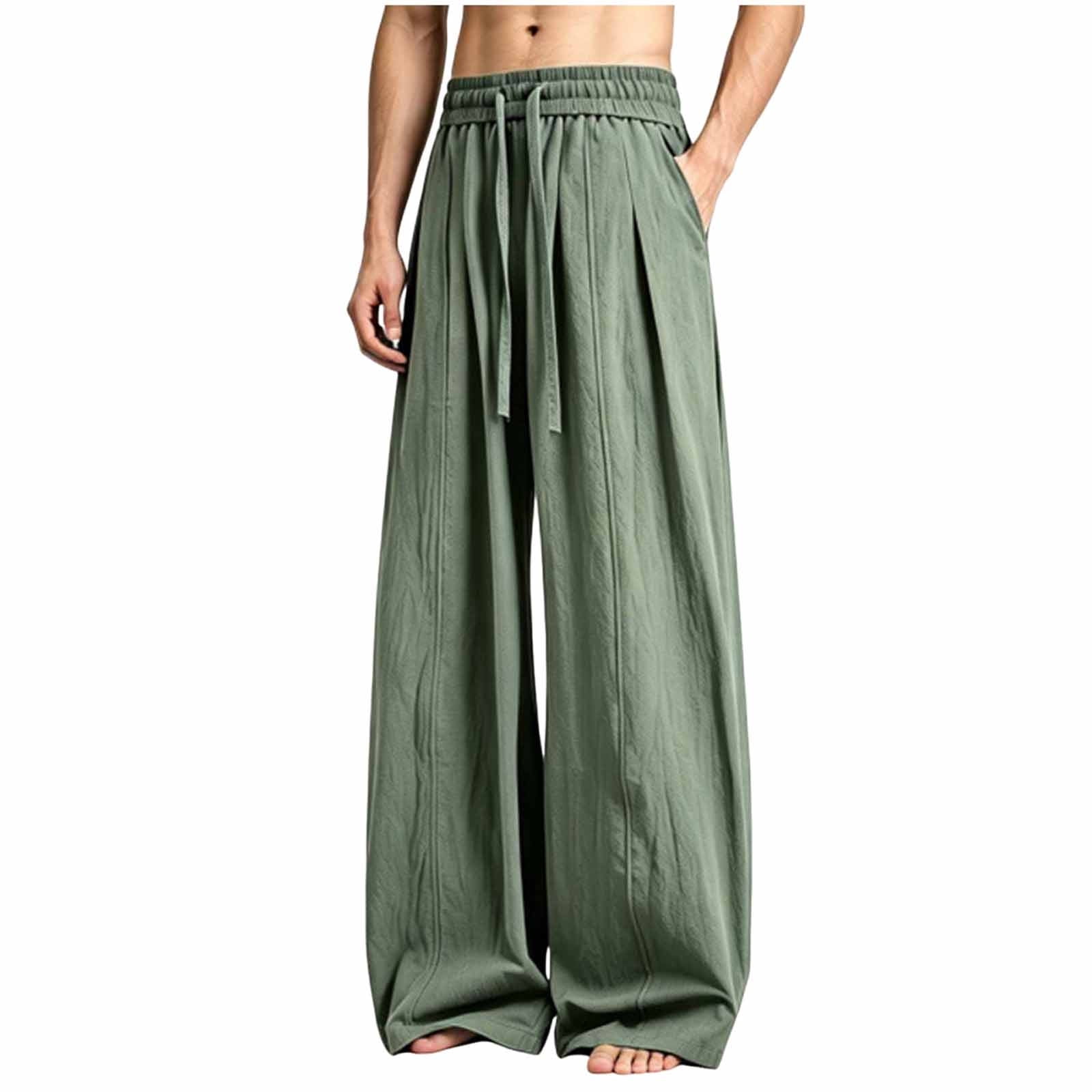 AGKIZG Men's Solid Color Casual Loose Fashion Cotton Linen Pants ...