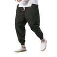 AGKIZG Men's Solid Color Cotton Linen Pockets Ankle-Bind Elastic Waist ...