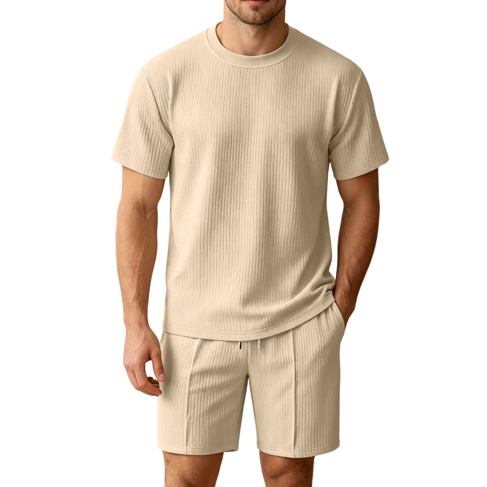 AGKIZG Men's Solid Color Crew Neck Short Sleeve Top and Shorts Casual 2 ...