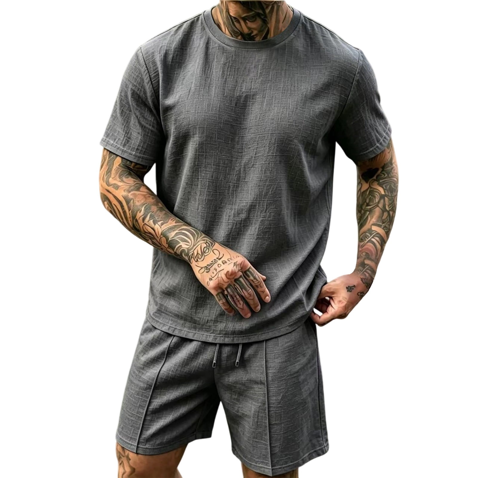 AGKIZG Men's Solid Color Short Sleeve Crew Neck T Shirt Elastic Waist ...