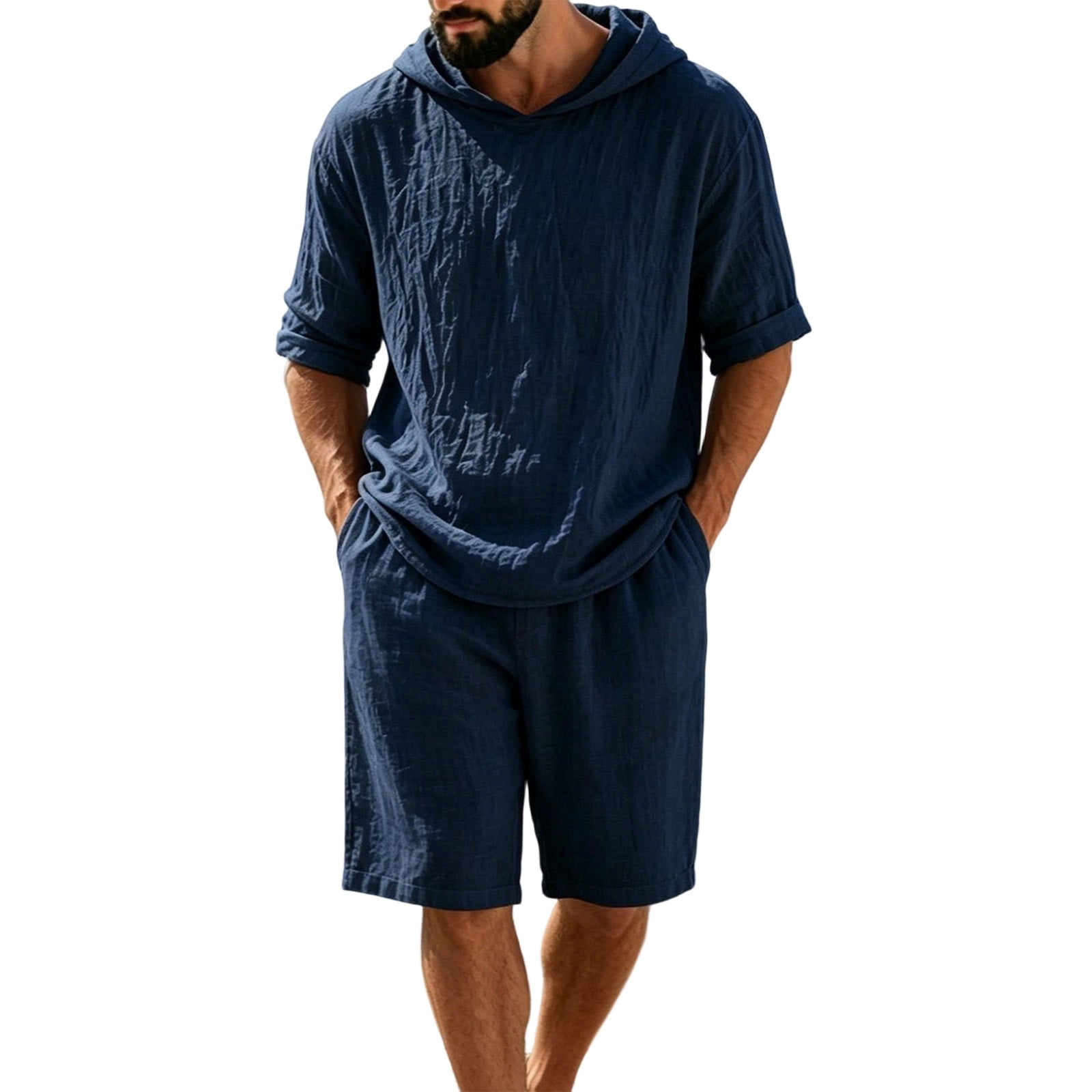 AGKIZG Men's Solid Color Short Sleeve Hooded Top Elastic Waist Long ...