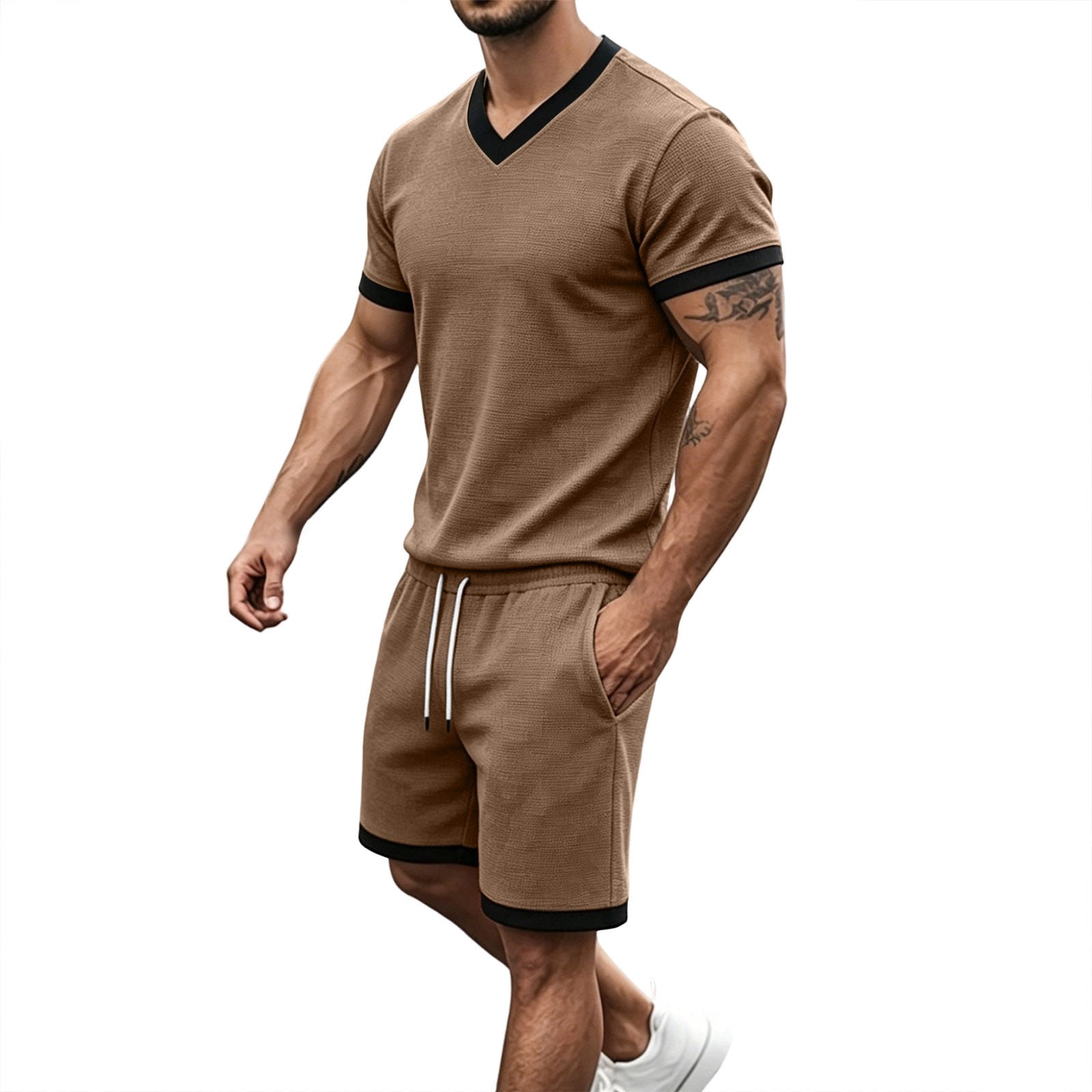 AGKIZG Men's Solid Color Short Sleeve V Neck T Shirt Cinched Waist ...