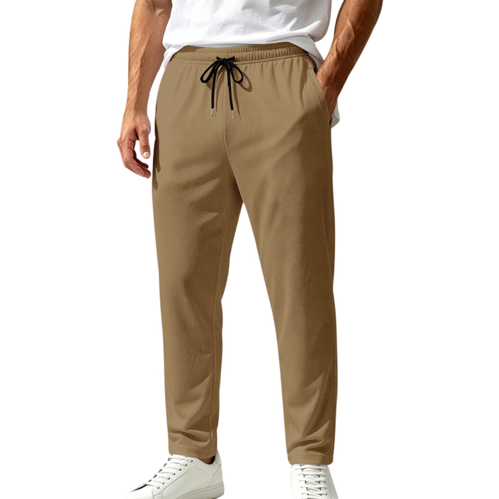 AGKIZG Men's Solid Color Stretch Waist Mesh Ice Silk Long Pants ...