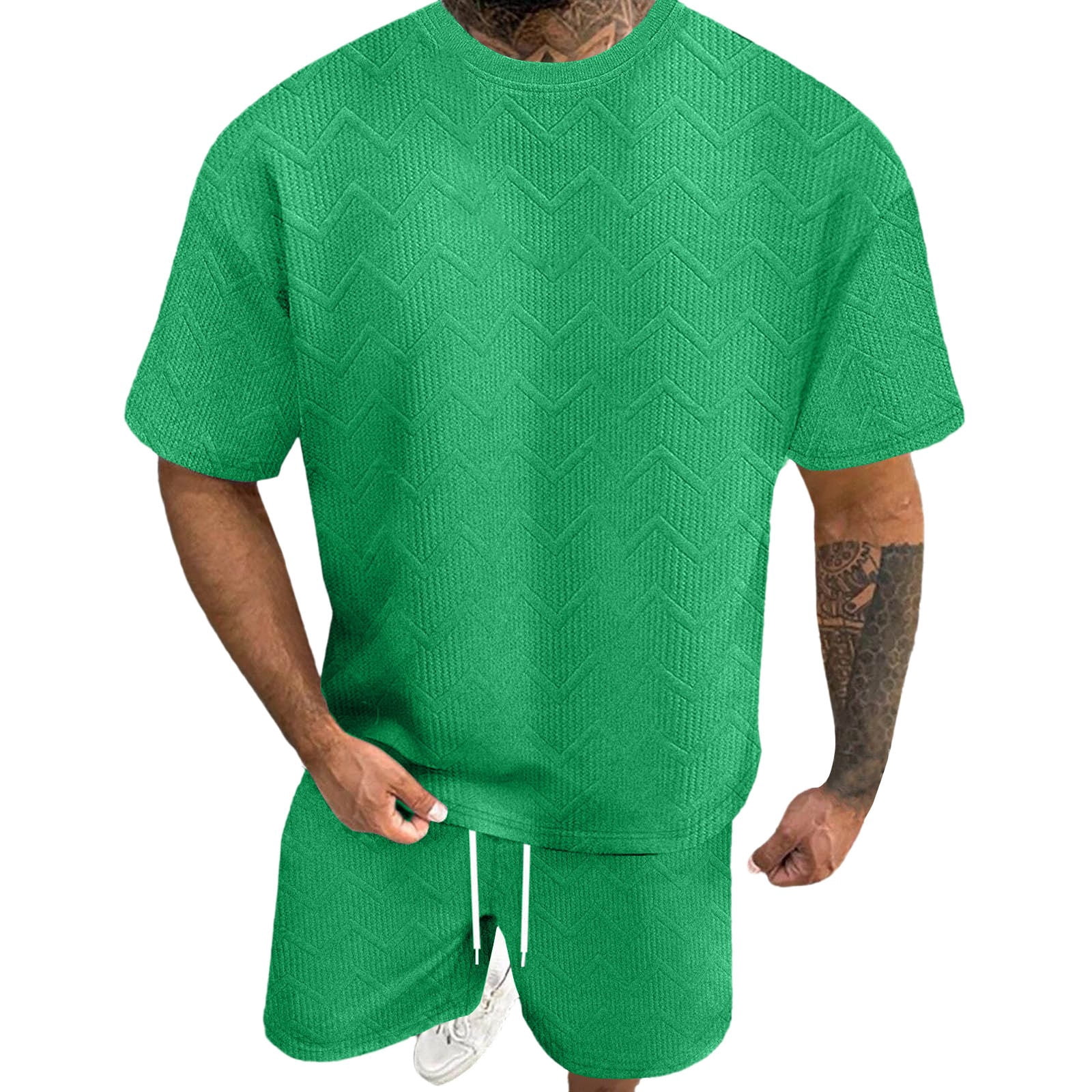 AGKIZG Men's Solid Color Textured T Shirt Short Sleeve Drawstring ...