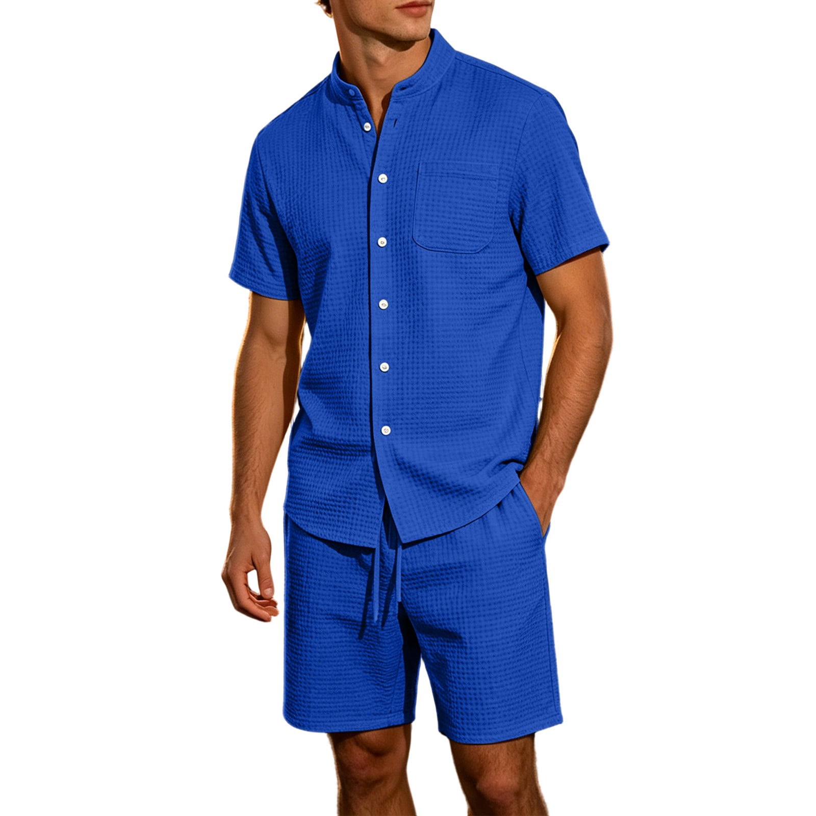 AGKIZG Men's Summer 2 Piece Outfit Button Stand Collar Dry Short Sleeve ...
