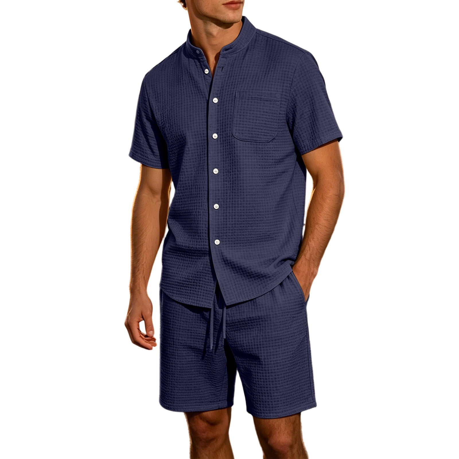 AGKIZG Men's Summer 2 Piece Outfit Button Stand Collar Dry Short Sleeve ...