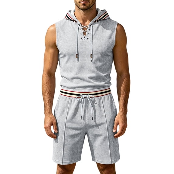 AGKIZG Men's Summer Knit Color Hooded Sleeveless Drawstring Top and ...