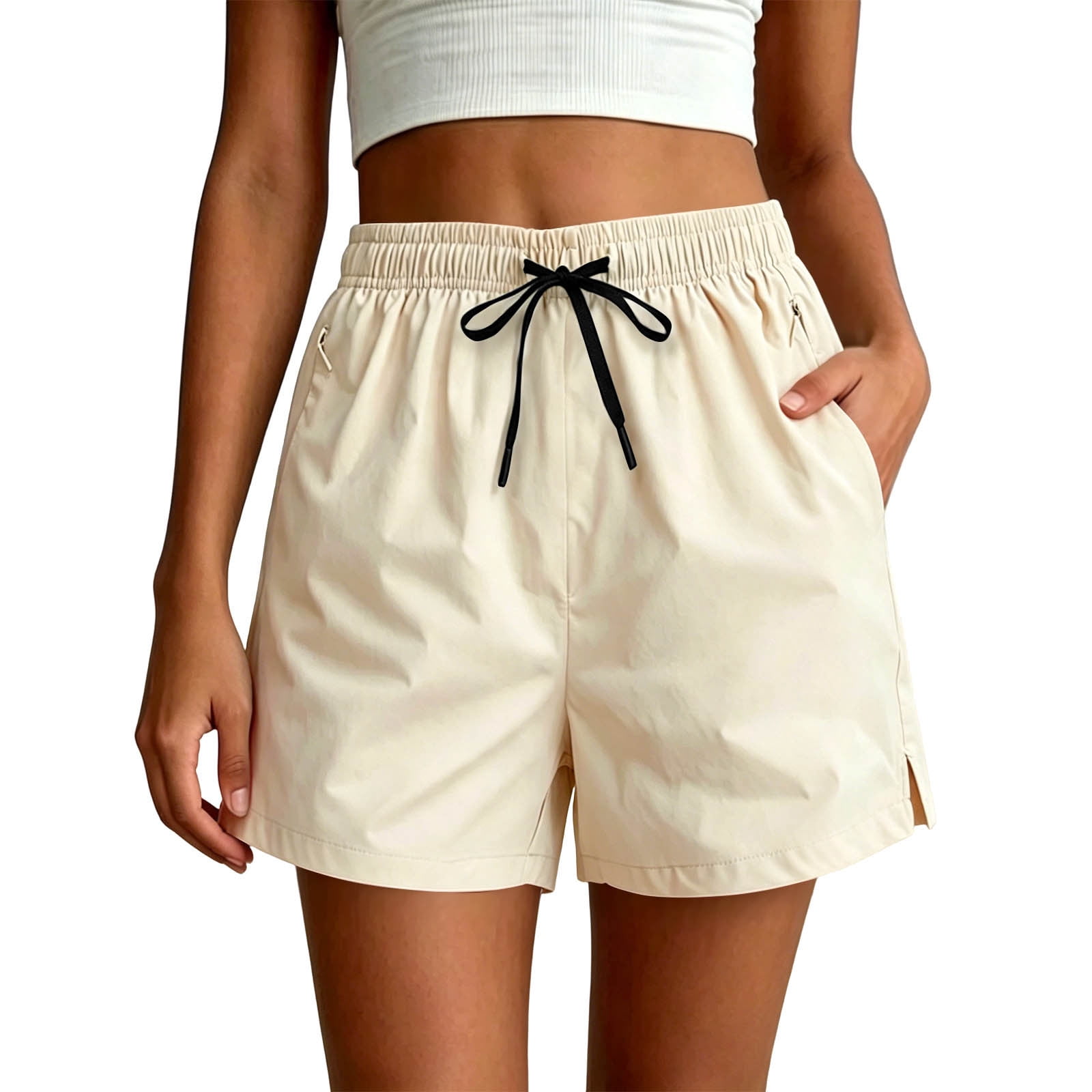 AGKIZG Shorts for Women Summer Casual Fashion Solid Color Ice Silk Thin ...