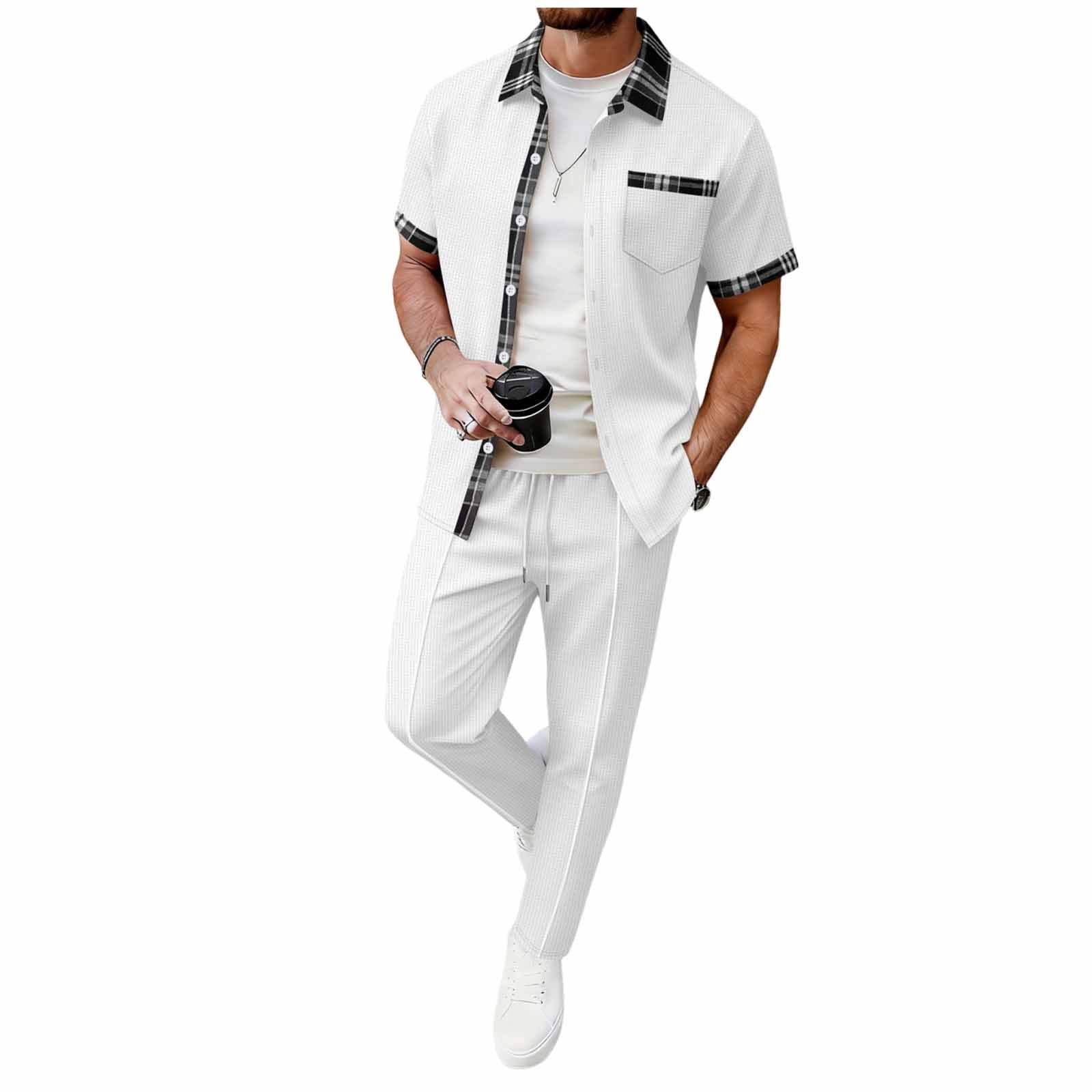 AGKIZG Solid Color Casual Loose Elastic Waist Long Pants Button Up Turn ...