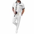 AGKIZG Solid Color Casual Loose Elastic Waist Long Pants Button Up Turn ...