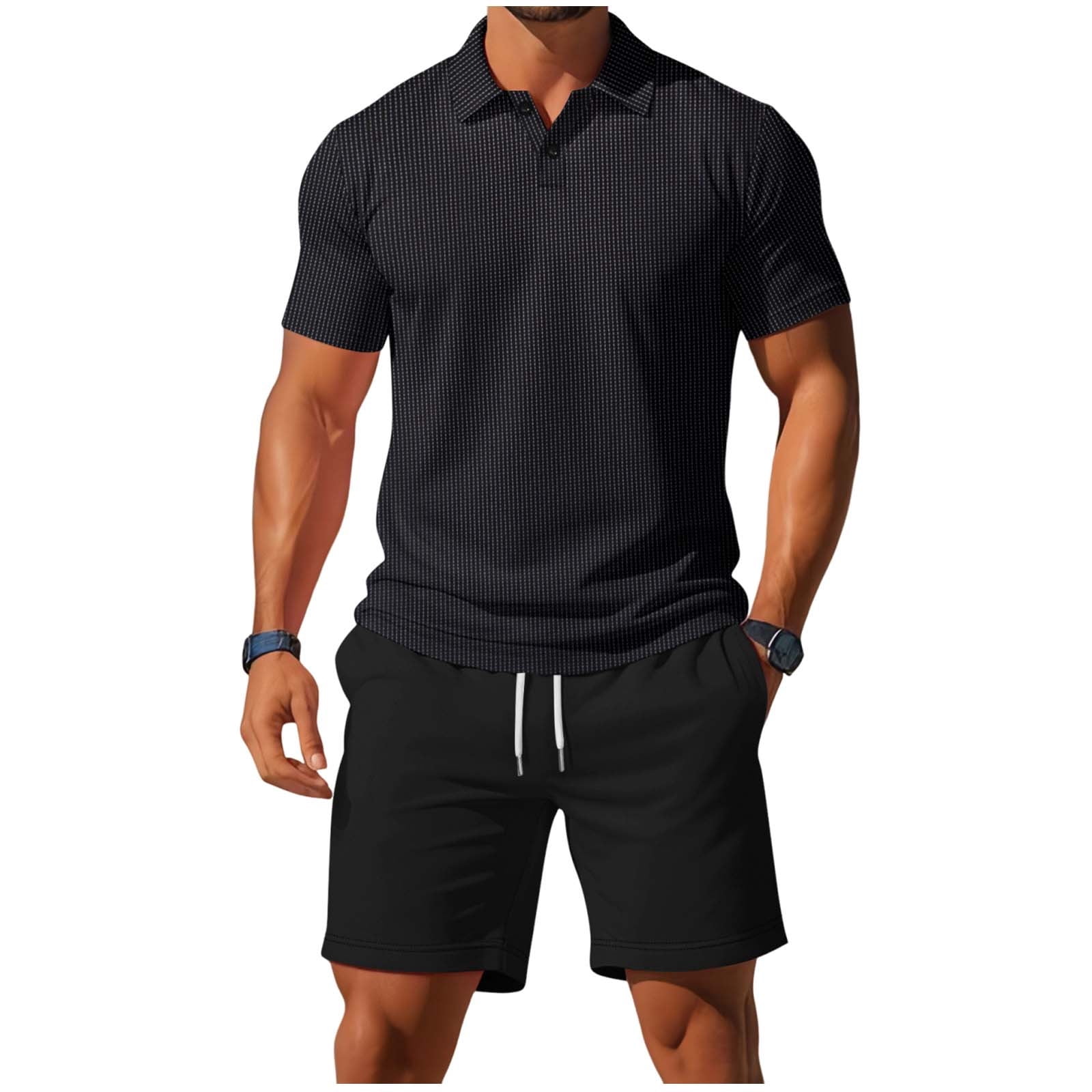 AGKIZG Solid Color Casual Loose Elastic Waist Shorts Half Button Up ...