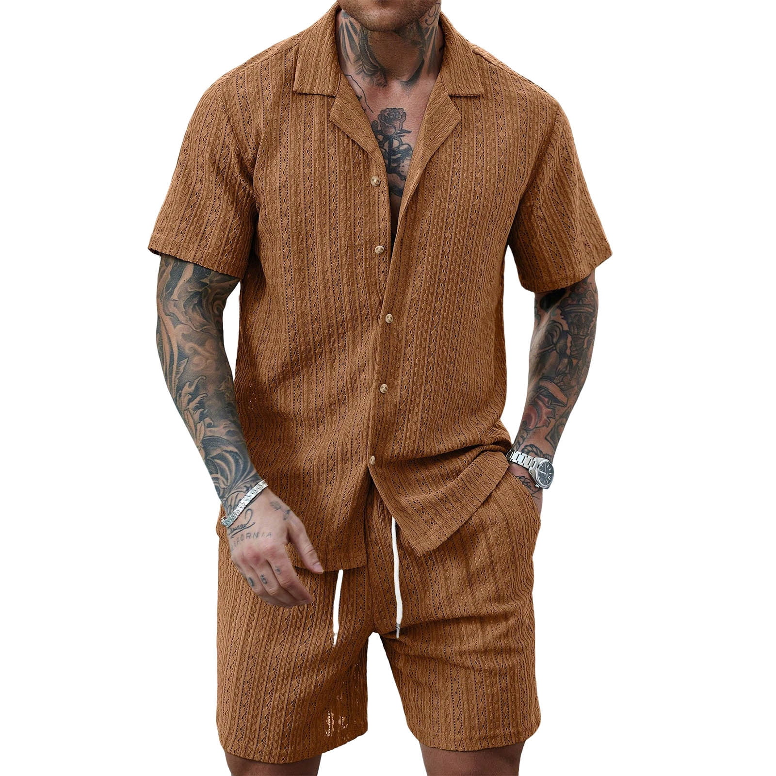 AGKIZG Solid Color Casual Turn Down Collar Button Up Hollow Out ...