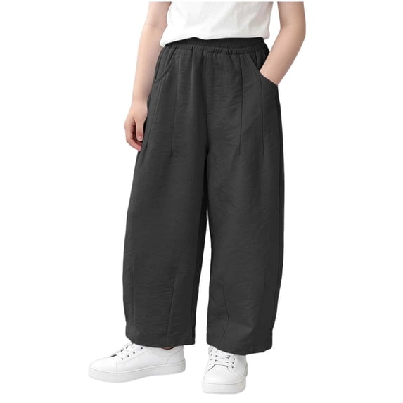AGKIZG Solid Color Elastic Waist Loose Casual Long Pants Comfortable ...