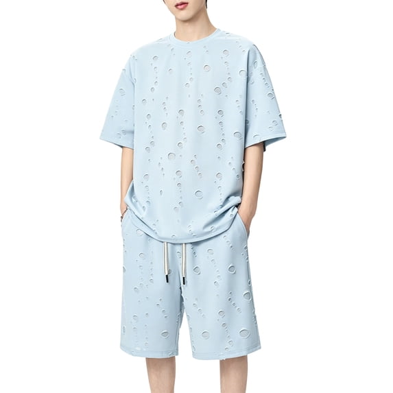 AGKIZG Solid Color Fashion Casual Short Summer Ice Silk Thin Fabric 2 ...
