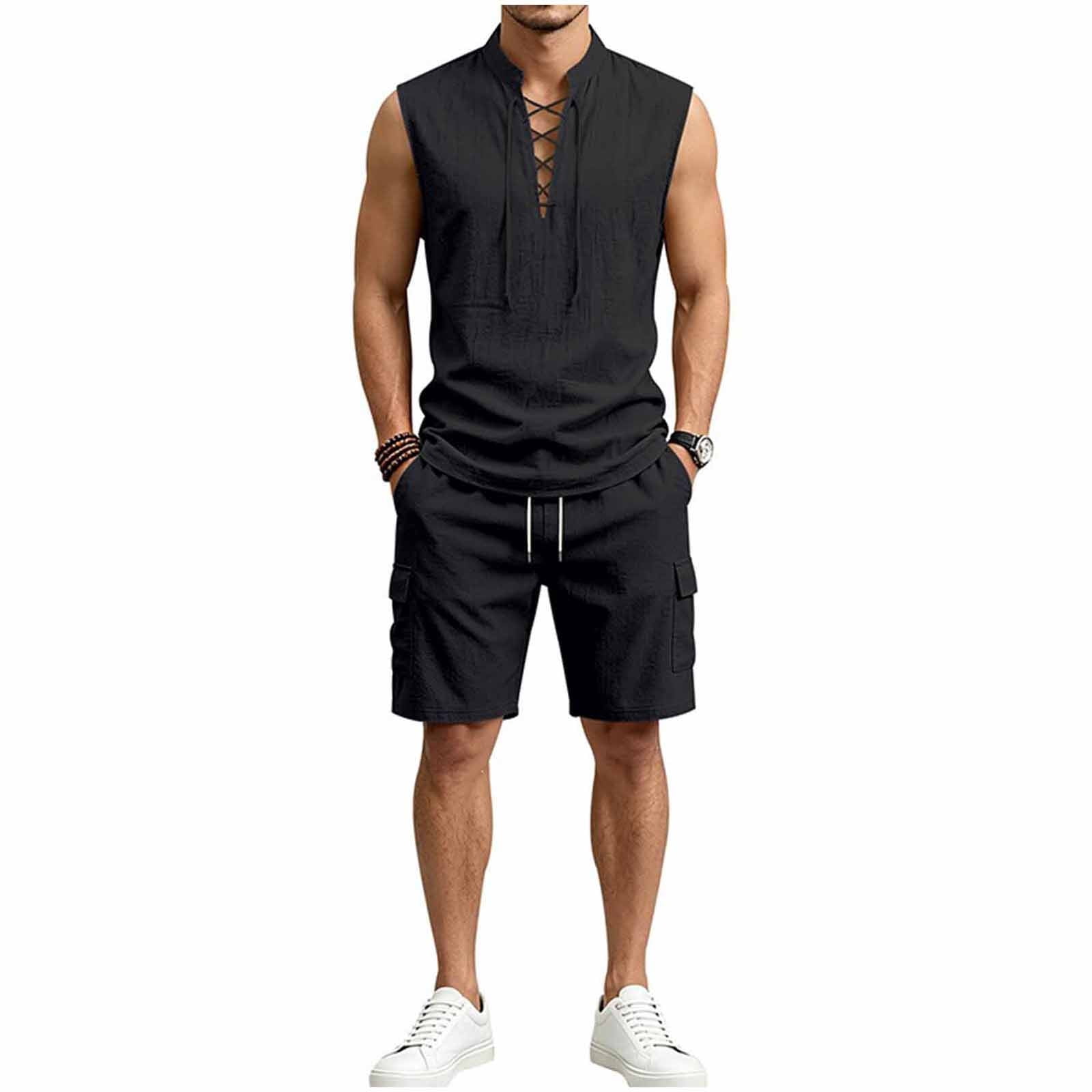 AGKIZG Solid Color Linen Fashion Elastic Waist Cargo Shorts Stand ...