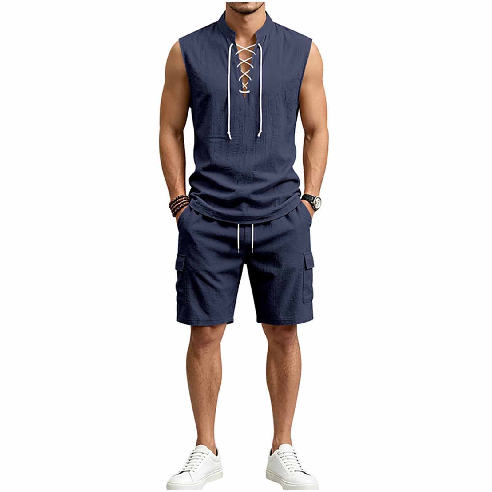 AGKIZG Solid Color Linen Fashion Elastic Waist Cargo Shorts Stand ...