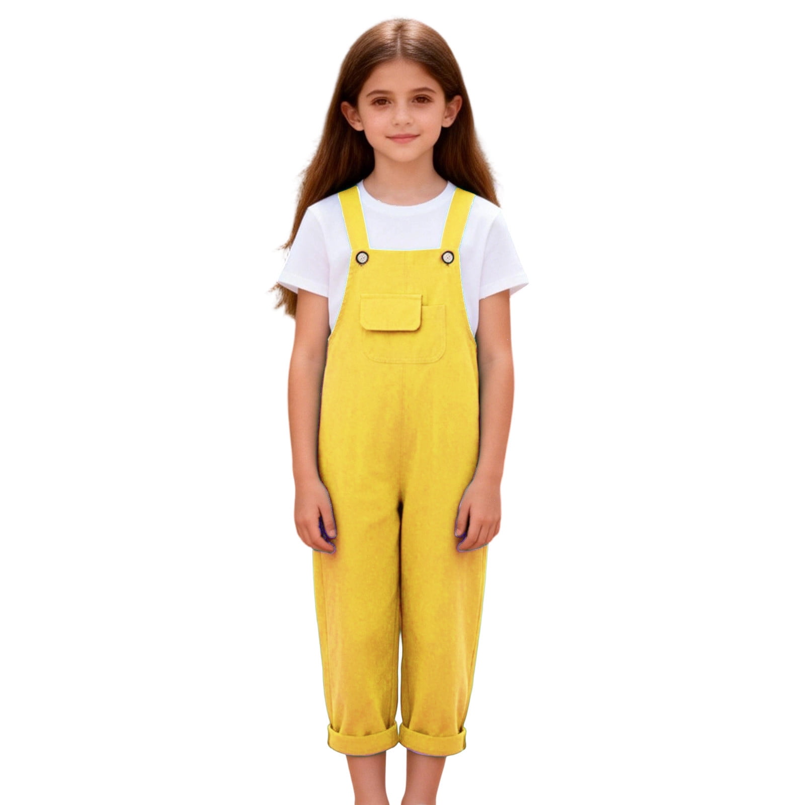 AGKIZG Solid Color Loose Pocket Overall Pants for Big Kids Daily ...