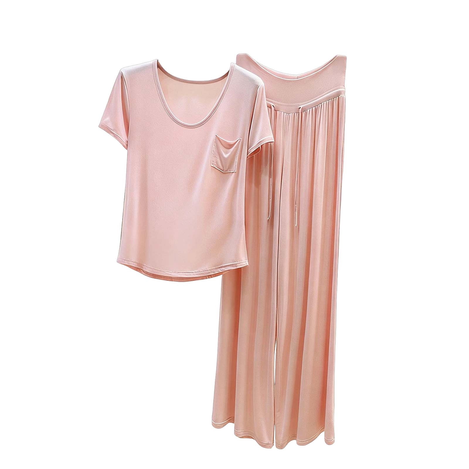 AGKIZG Solid Color Loungewear Set for Women Fall Crew Neck Short Sleeve ...