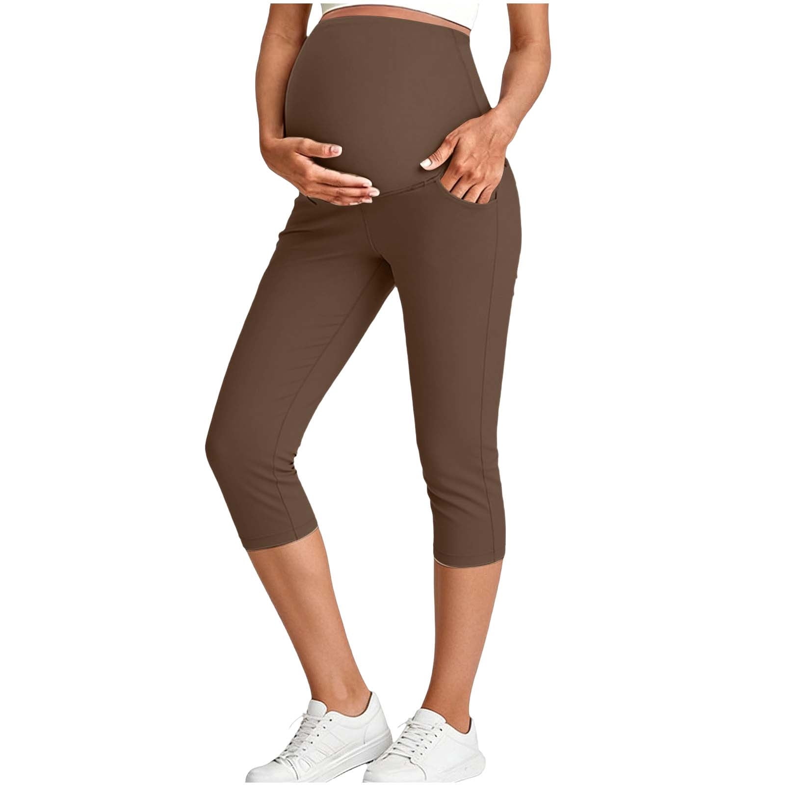 AGKIZG Solid Color Maternity 7 Length Straight Pants High Waist Belly ...