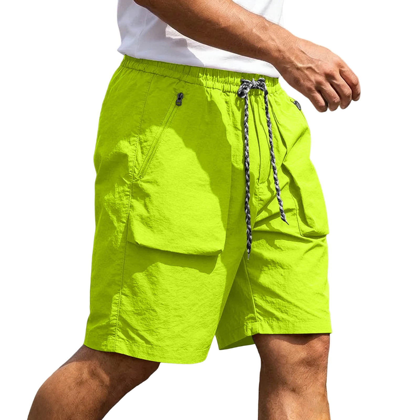 AGKIZG Solid Color Men Casual Cargo Shorts Elastic Waist Drawstring ...