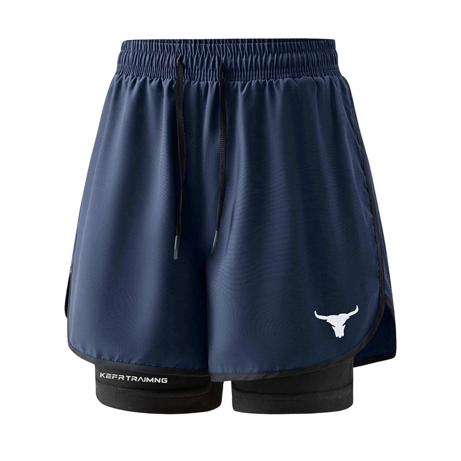 AGKIZG Solid Color Men Double Layer Casual Shorts Style Fake Piece ...