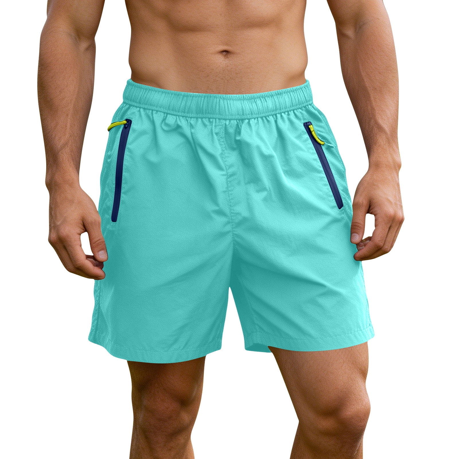 AGKIZG Solid Color Men Dry Casual Shorts Elastic Waist Drawstring with ...