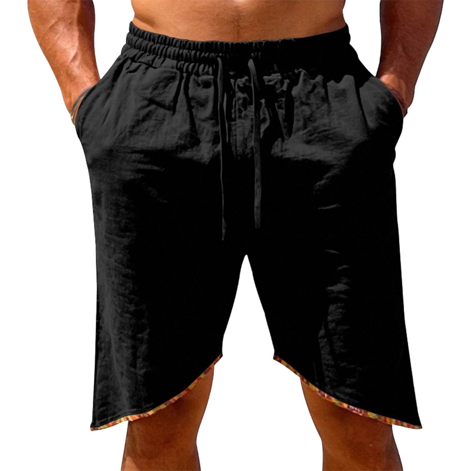 AGKIZG Solid Color Men Gym Fitness Shorts Elastic Waist Zipper Pockets ...