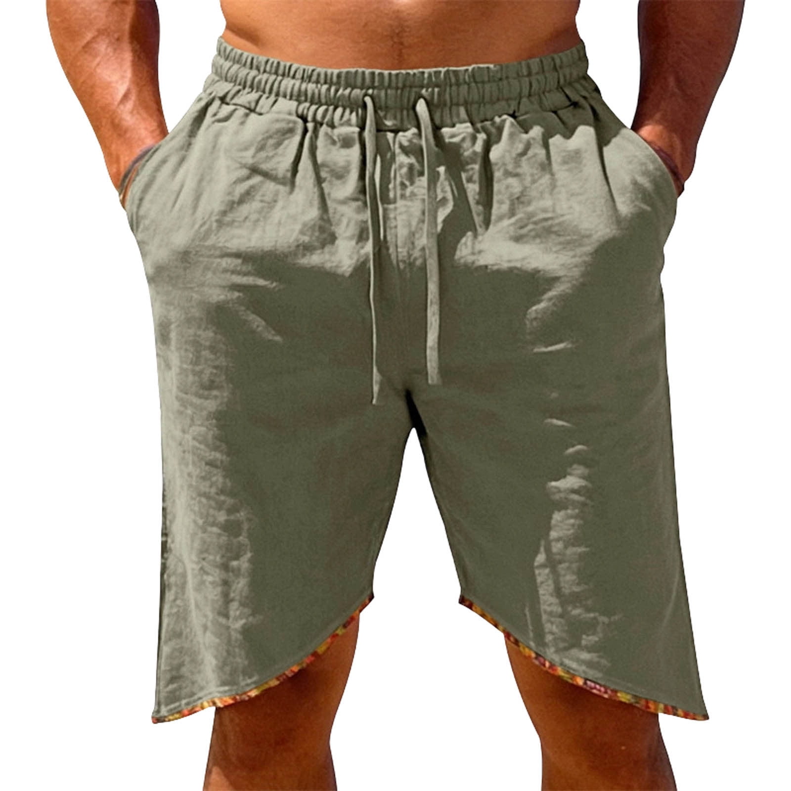 AGKIZG Solid Color Men Gym Fitness Shorts Elastic Waist Zipper Pockets ...