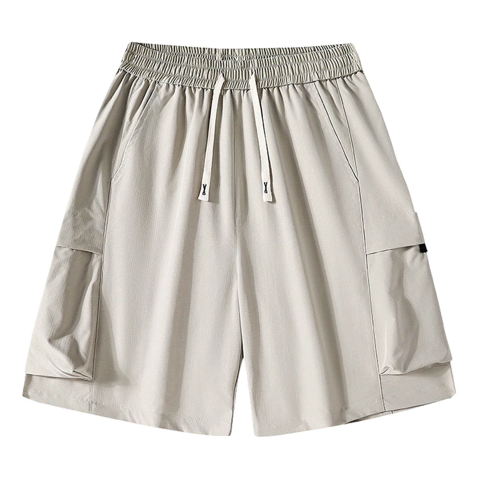 AGKIZG Solid Color Men Outdoor Cargo Shorts Elastic Waist Multi Pocket ...