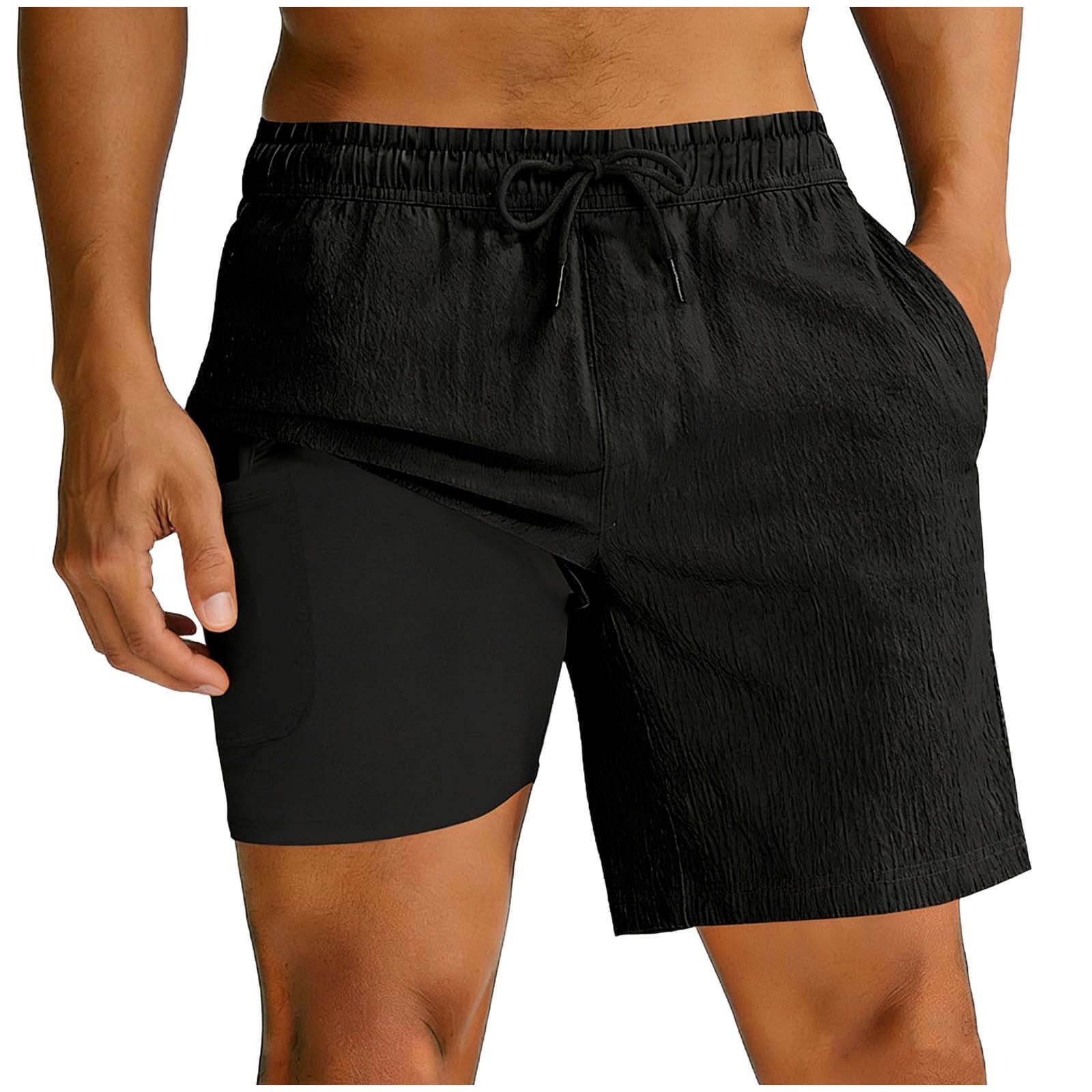 AGKIZG Solid Color Men Outdoor Fitness Cargo Shorts Elastic Waist ...