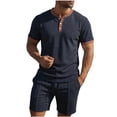 AGKIZG Solid Color Men Short Sleeve Button Stand Collar Top Drawstring ...